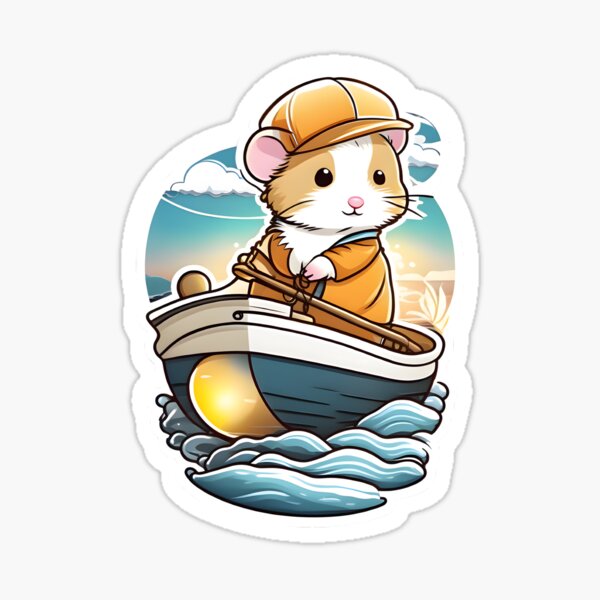 "A Cute Baby Hamster Sailing by Boat in a River" Sticker for Sale by ...