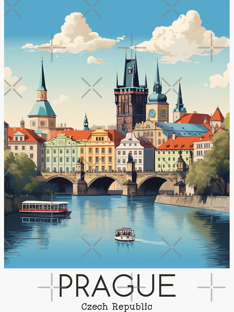 "A Vintage Travel Illustration of Prague - Czech Republic" Sticker for ...