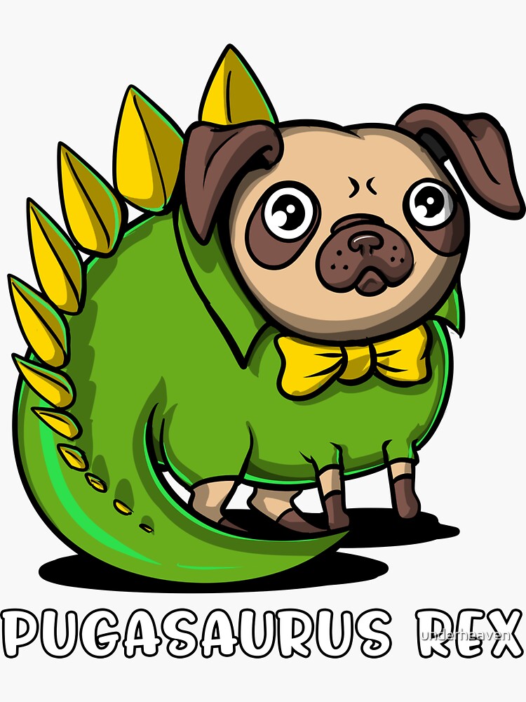"Pug Dog T-Rex Dinosaur Pugasaurus" Sticker by underheaven | Redbubble