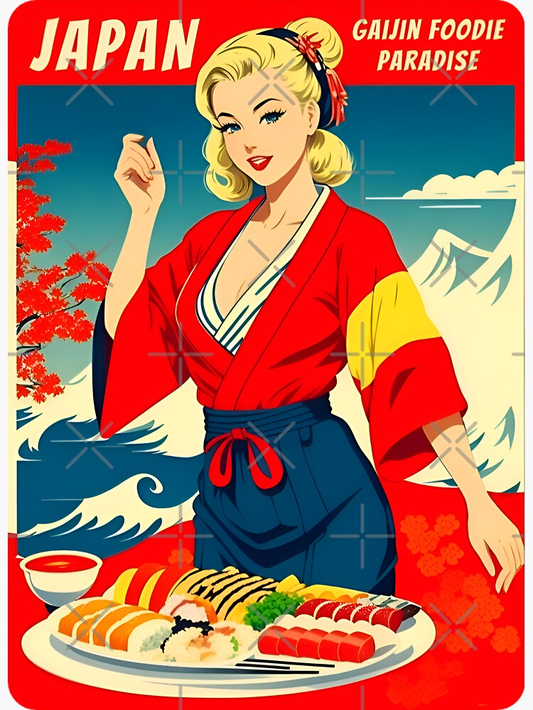 "Retro Pin-up Style Japan Gaijin Sushi Girl" Sticker for Sale by ...