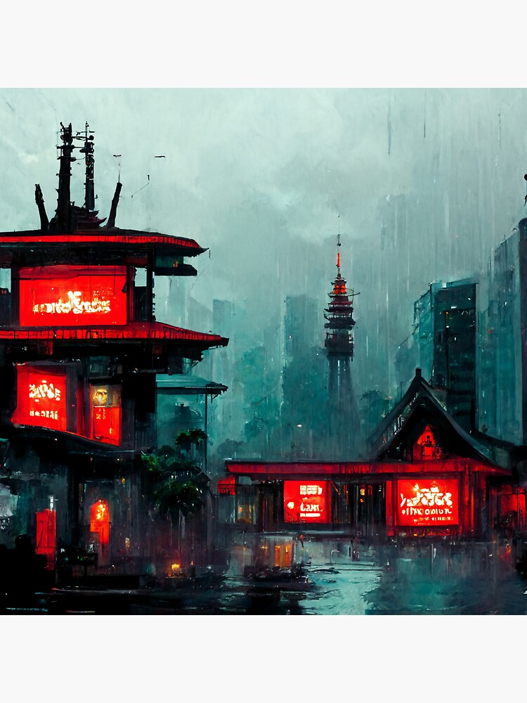 "Tran Zen - Cyberpunk Fantasy Scapes Cityscape Skyline" Sticker for ...