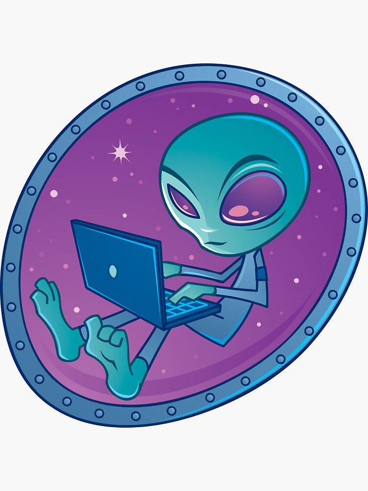 "Alien with Laptop Computer" Sticker for Sale by fizzgig | Redbubble