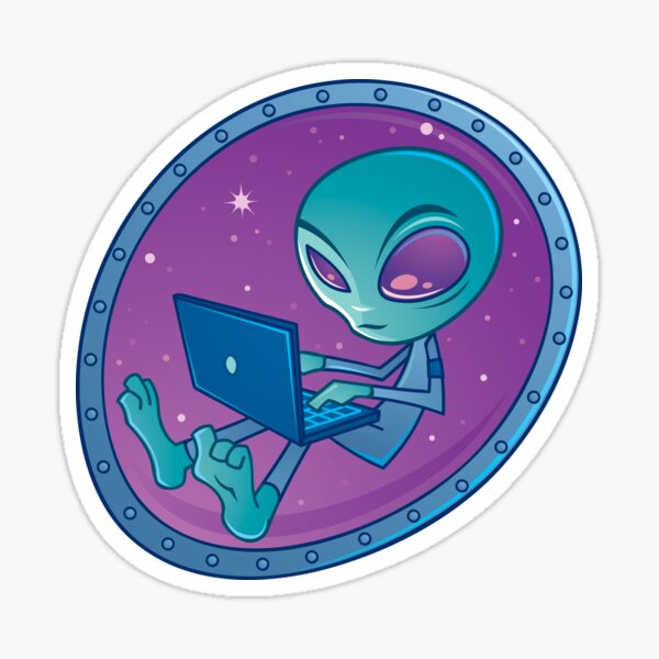 "Alien with Laptop Computer" Sticker for Sale by fizzgig | Redbubble