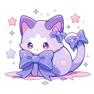 "Cute Kawaii Pink and Purple Cat Star Kitten in Pastel Colors" Sticker ...