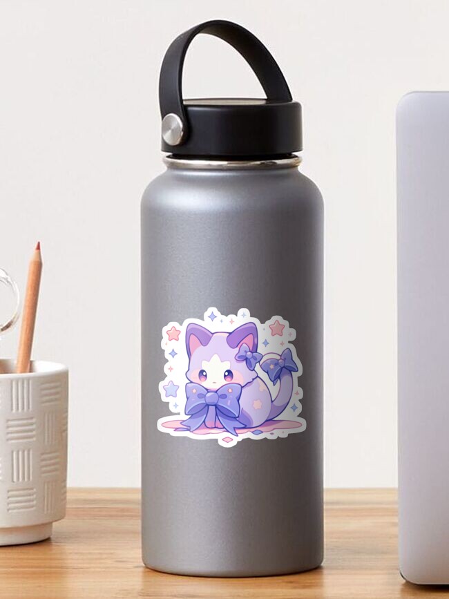 "Cute Kawaii Pink and Purple Cat Star Kitten in Pastel Colors" Sticker ...