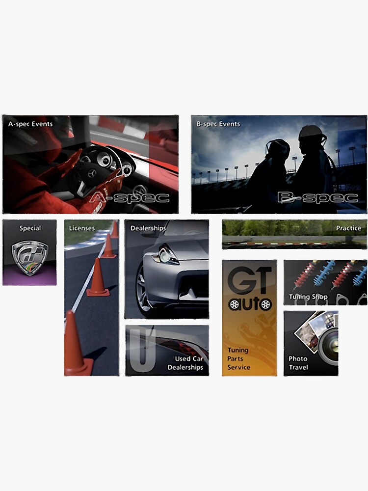 "Gran Turismo Menu " Sticker for Sale by marcolegros | Redbubble