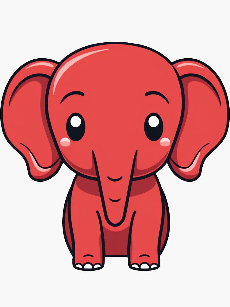 "Red Cute Cartoon Style Elephant, Sticker, Illustration" Sticker for ...
