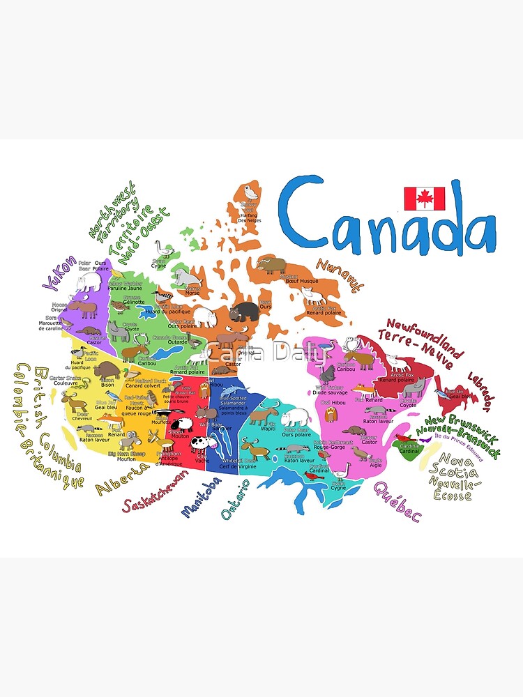 "Canada With Cities, Animals, Provinces And Flag By Artist Carla Daly ...