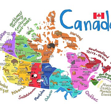"Canada With Cities, Animals, Provinces And Flag By Artist Carla Daly ...