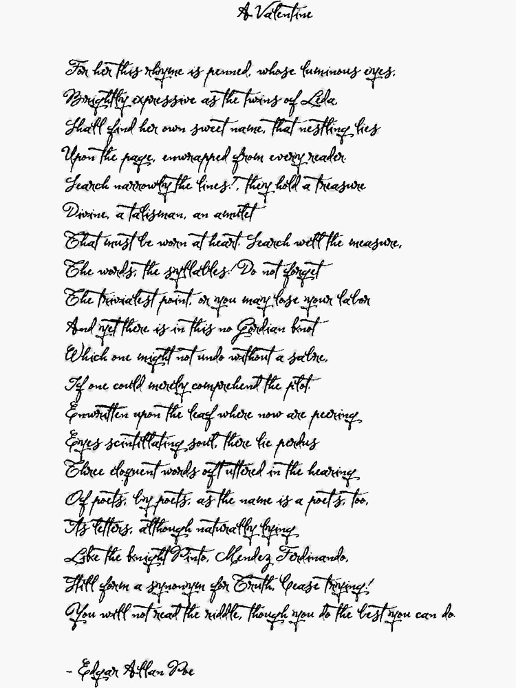 "A Valentine by Edgar Allan Poe poem" Sticker by FireflyStudi0s | Redbubble