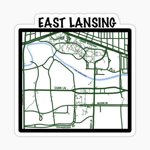 "East Lansing Map Green and White" Sticker for Sale by RBCreationsinMI ...