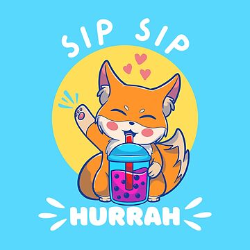 "Cute Kawaii Red Fox Sip Sip Hurrah Bubble Tea" Sticker for Sale by ...