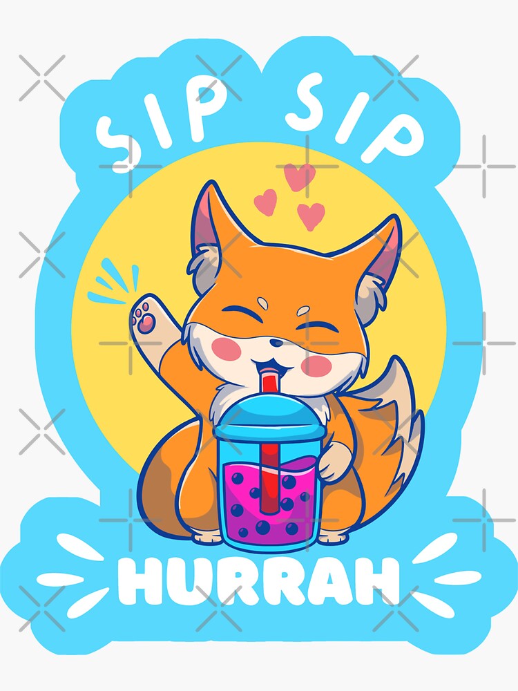 "Cute Kawaii Red Fox Sip Sip Hurrah Bubble Tea" Sticker for Sale by ...