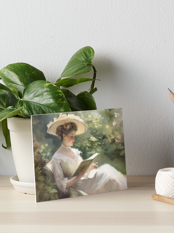 "Coquette aesthetic vintage painting of a woman reading in nature" Art ...