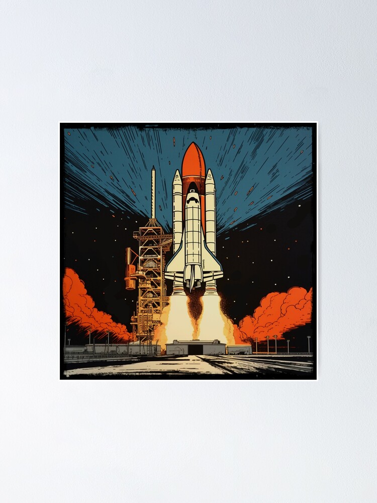 Space Shuttle Drawing Posters Redbubble FHJ Retro NASA Shuttle Poster
