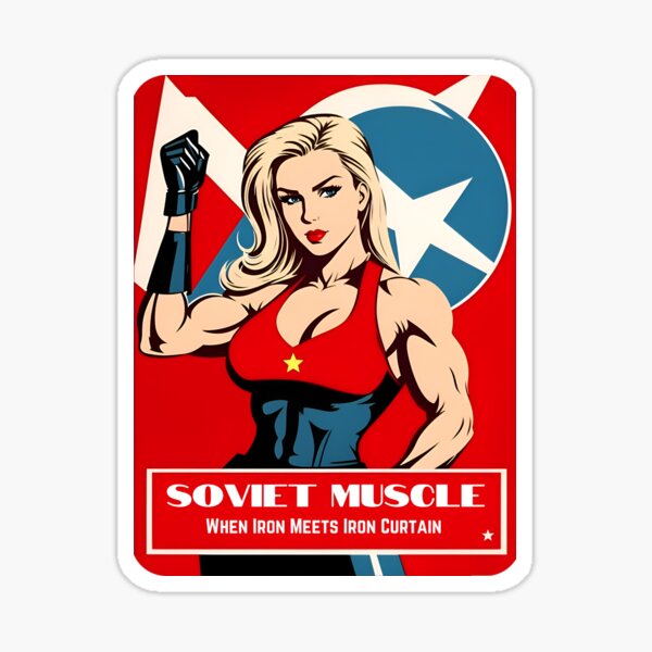 "Funny Vintage Pin-up Style Soviet Fitness USSR Muscle Girl" Sticker ...