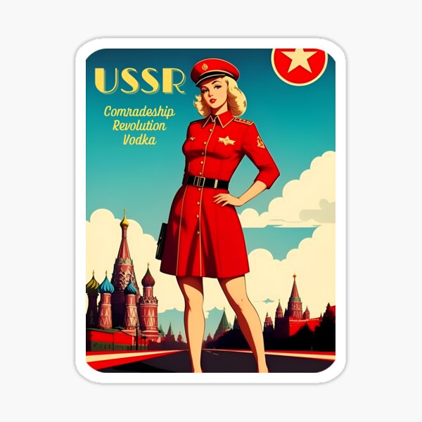 "Funny Vintage Pin-up Style Soviet USSR Communism Humor" Sticker for ...