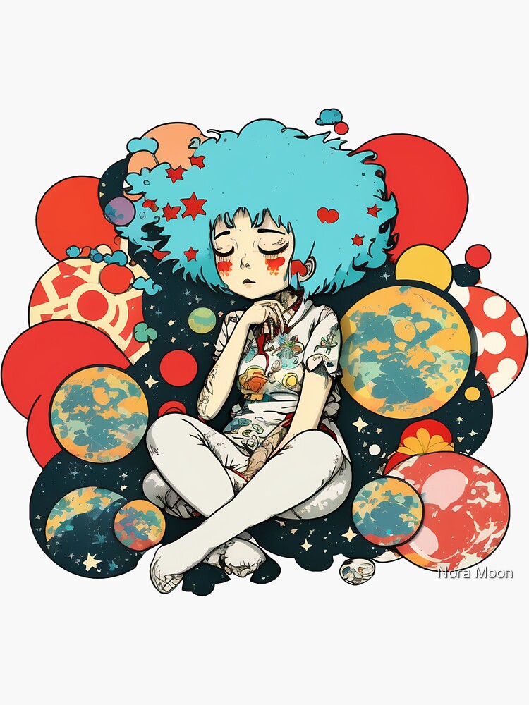 "Anime girl surrounded by planets" Sticker for Sale by Nora Moon ...