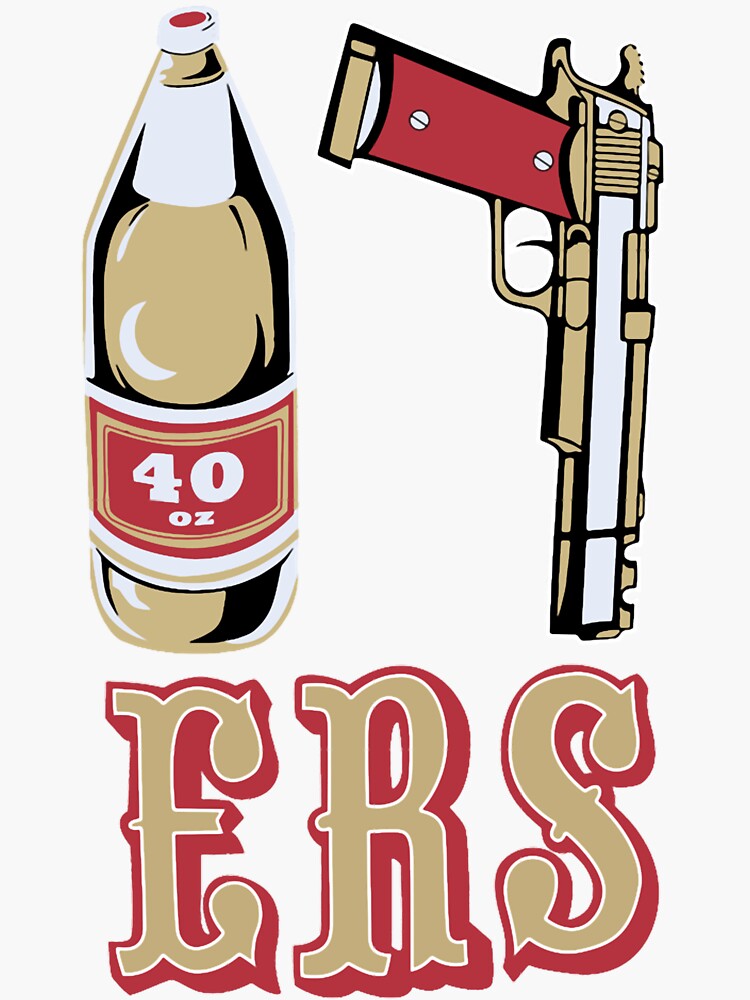 "Cool Mens Black 49ers 40 OZ 9MM Gold Gun" Sticker for Sale by ...