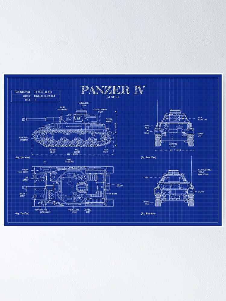 "Panzer Tank (Blueprint)" Poster for Sale by BLUE GALAXY DESIGNS ...