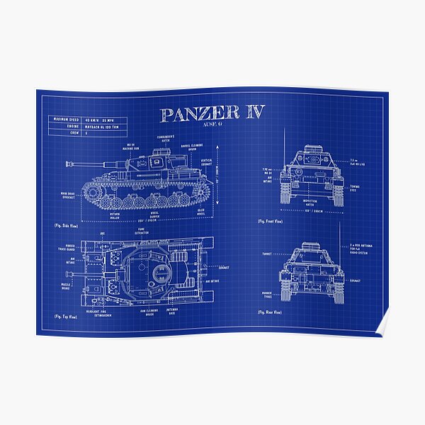 "Panzer Tank (Blueprint)" Poster for Sale by BLUE GALAXY DESIGNS ...
