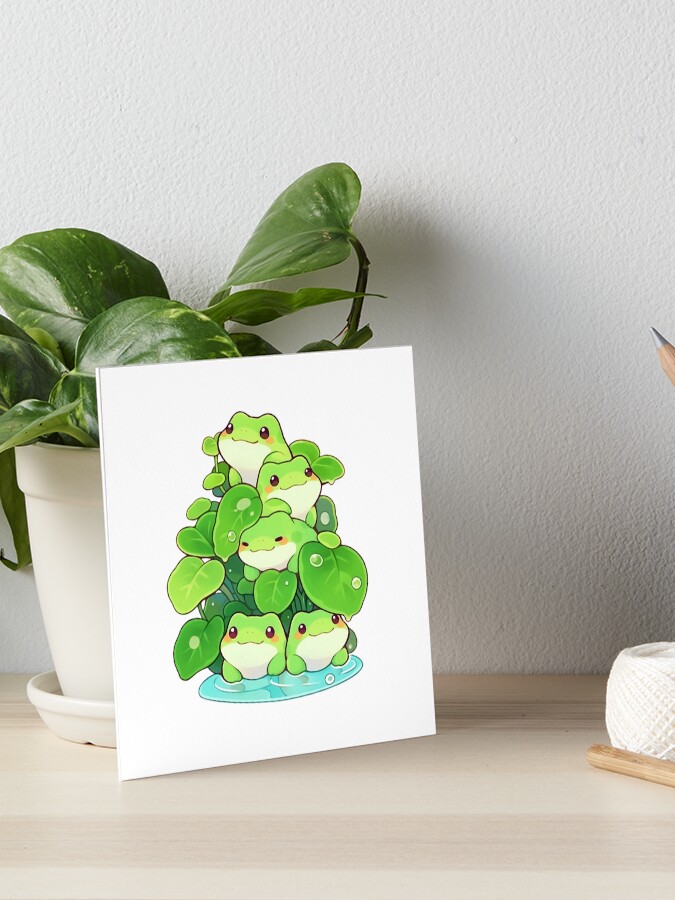 "Cute Kawaii Froggies on Watercress Green Frogs" Art Board Print for ...