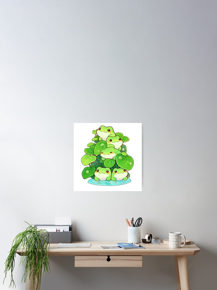 "Cute Kawaii Froggies on Watercress Green Frogs" Poster for Sale by ...
