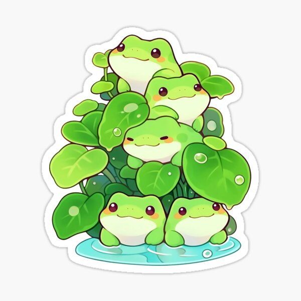 "Cute Kawaii Froggies on Watercress Green Frogs" Sticker for Sale by ...