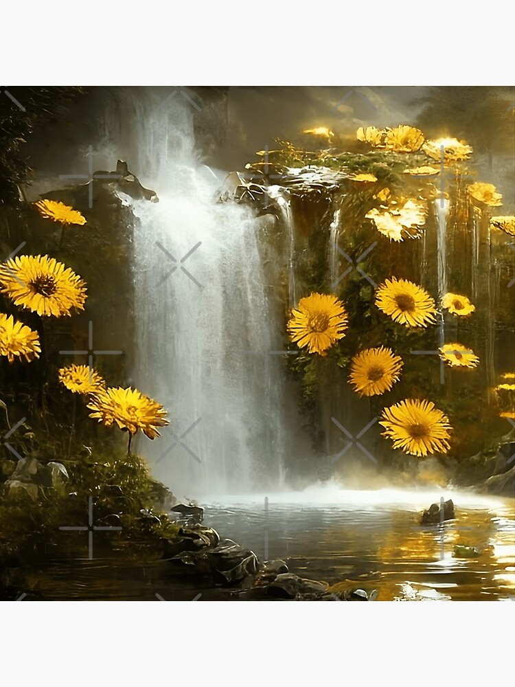 "Giant Golden Flowers Overwhelming a Waterfall | Fantasy Art | Fantasy ...