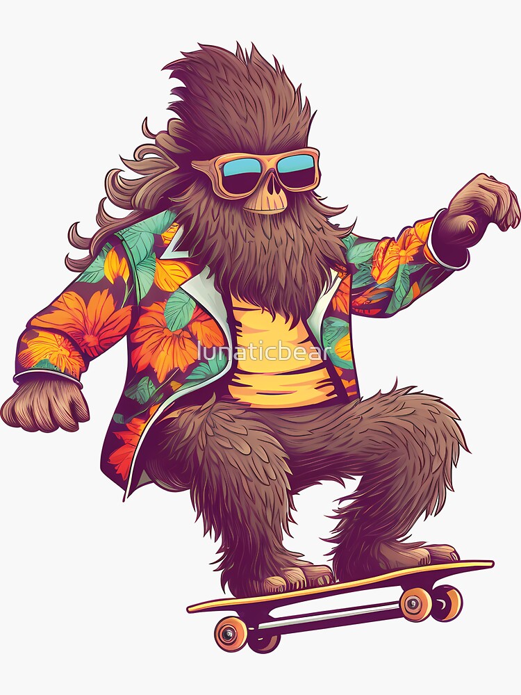 "Hipster Bigfoot on Skateboard - Spooky Month Edition" Sticker for Sale ...