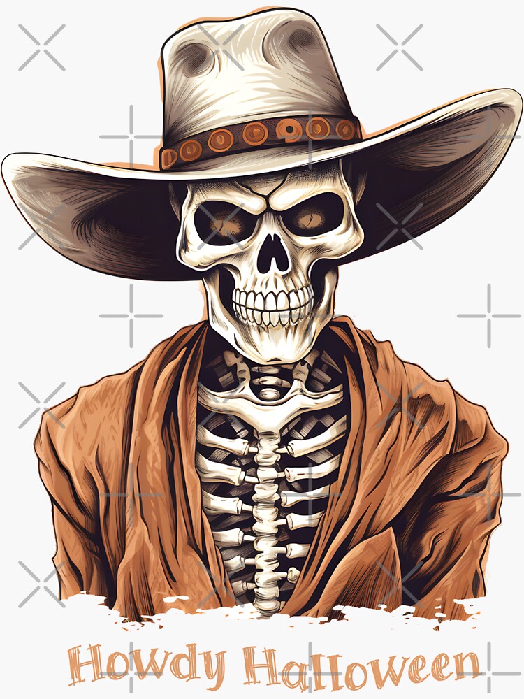 "Howdy Halloween Western Skeleton " Sticker for Sale by DigitalToast ...