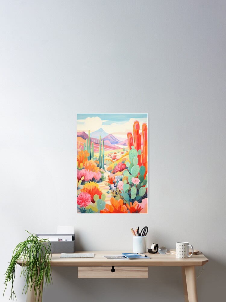 "Pastel Desert With Cactus Art Print" Poster for Sale by ArtVueStudio ...