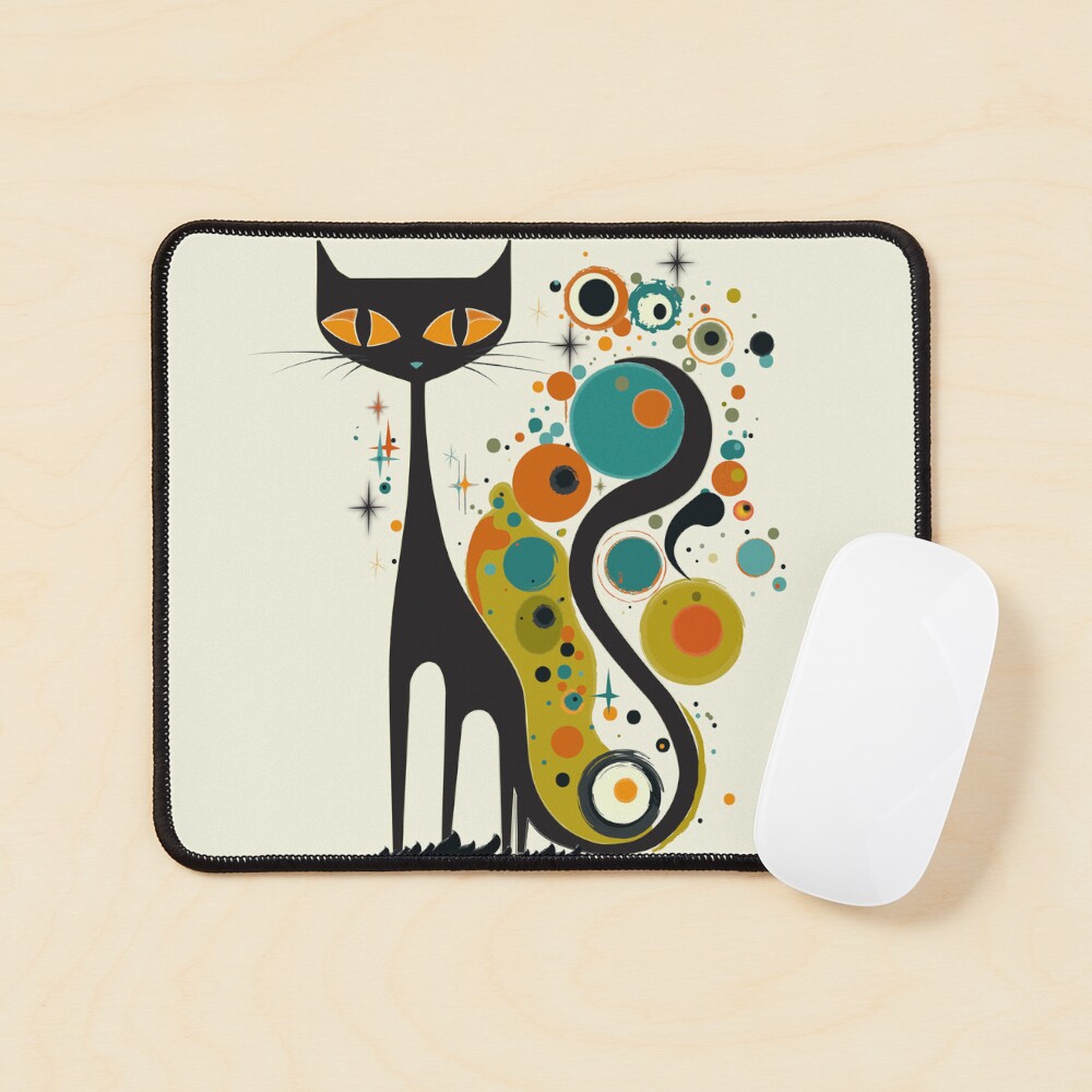 "Mid Century Modern Atomic Cat, Retro Black Cat, MCM, Kandinsky Style ...