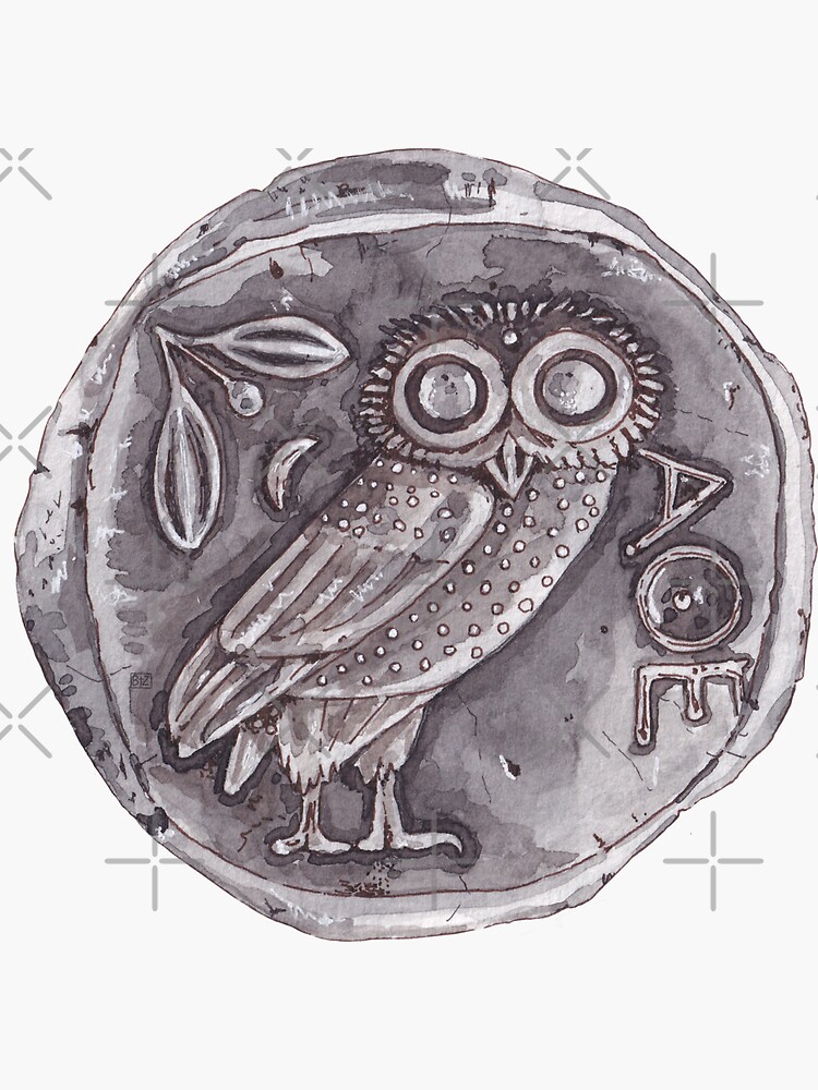 "ATHENIAN OWL TETRADRACHM, ANCIENT GREEK-navy blue" Stickerundefined by ...