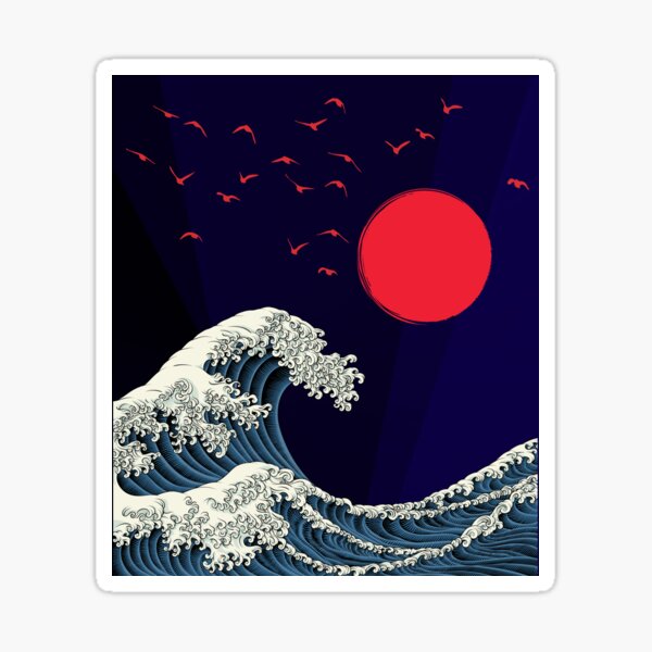 "The Great Wave Under Red Sun" Sticker for Sale by SpaceSea | Redbubble