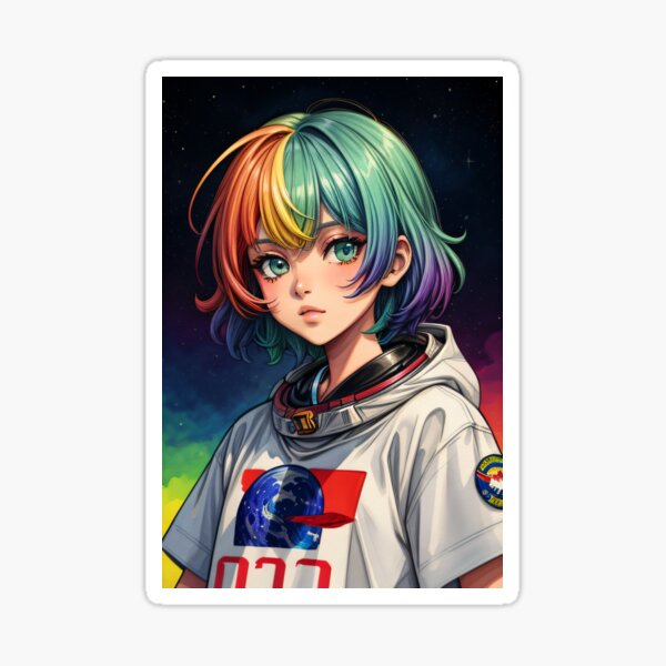"Rainbow Hair Anime Girl" Sticker for Sale by MythicalSticker | Redbubble