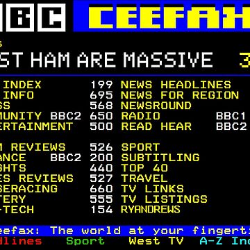 "West Ham Are Massive (Ceefax)" Classic T-Shirt for Sale by ryandrews ...