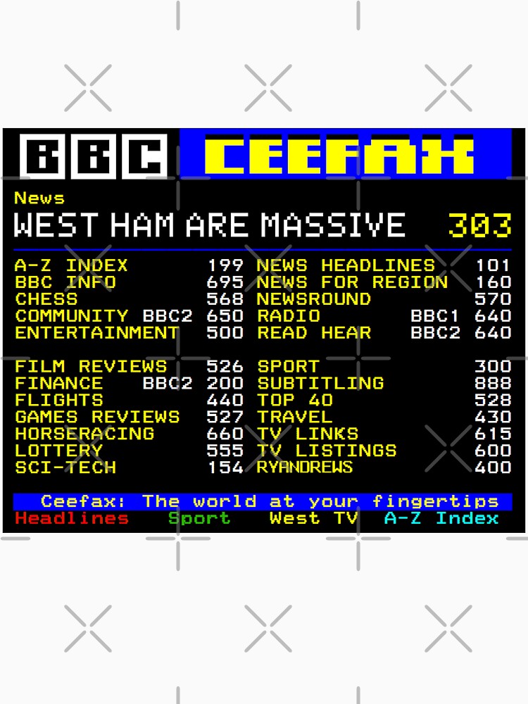 "West Ham Are Massive (Ceefax)" Classic T-Shirt for Sale by ryandrews ...