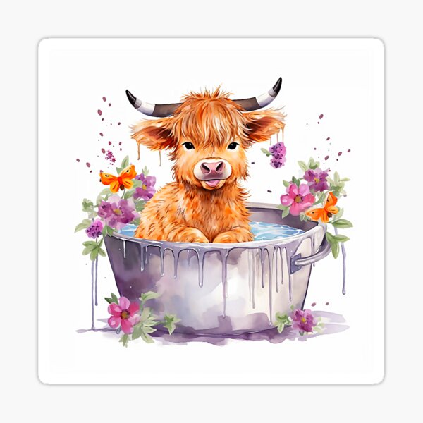 "Cute Highland Cow taking a bath" Sticker for Sale by EfZinCollection ...