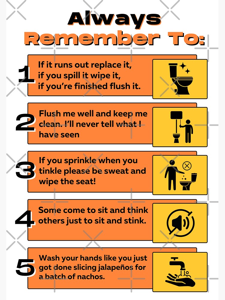 "Bathroom Rules - funny toilet" Sticker for Sale by ReadytoWork | Redbubble