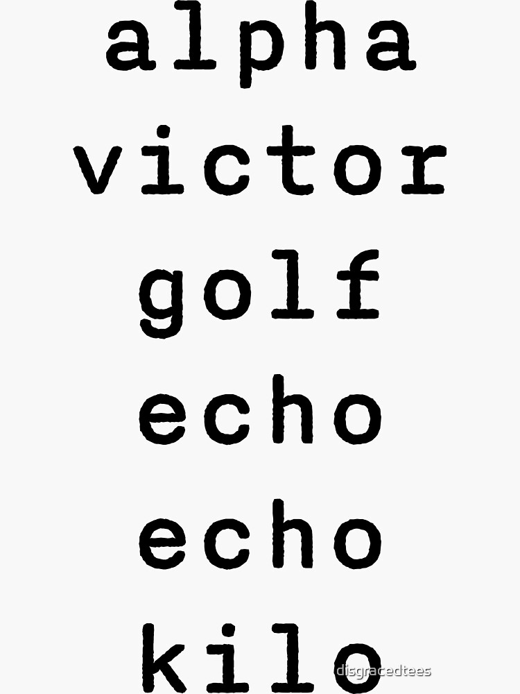 "AVGEEK in Aviation Phonetic Alphabet black text small" Sticker for ...