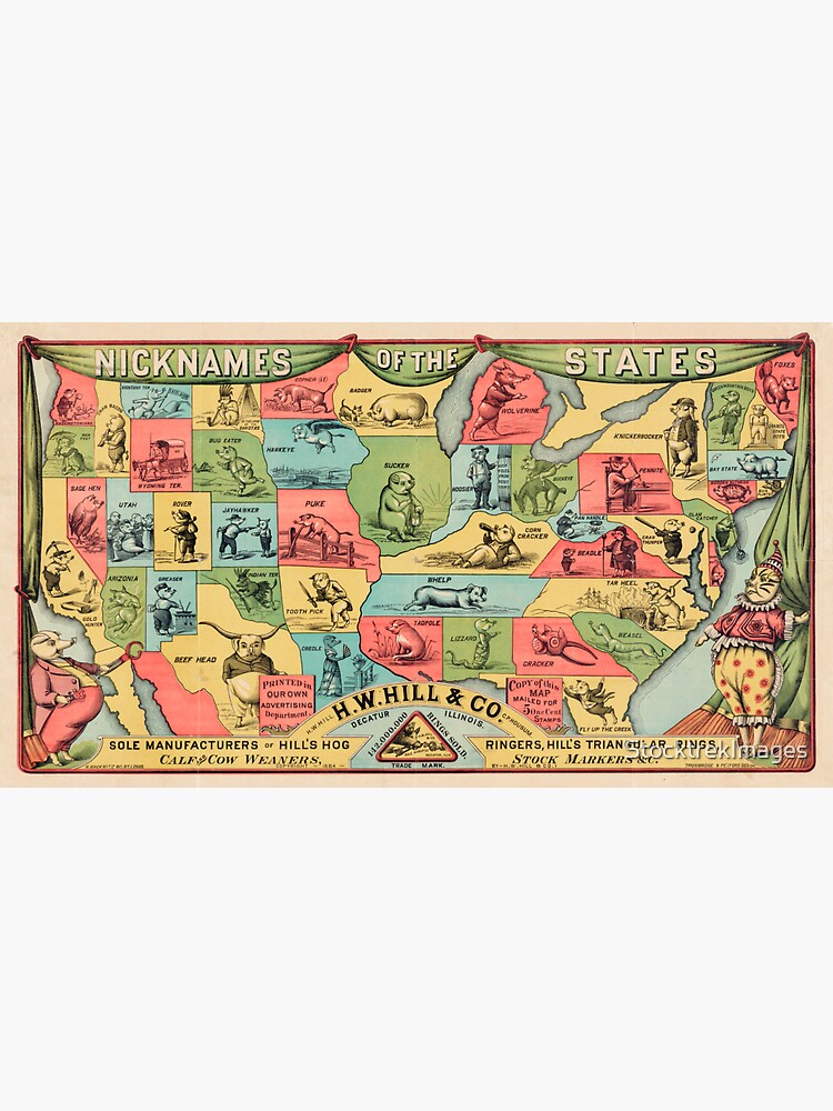 "STK501656A-A stylized map of the United States with nicknames for each ...