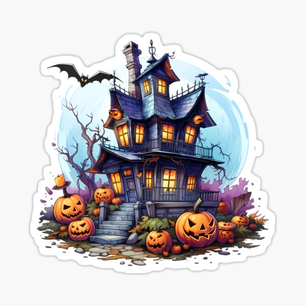 "Halloween Haunted House" Sticker for Sale by Win Hardy | Redbubble