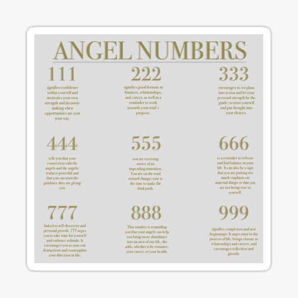 "Angel Number Chart" Sticker for Sale by GreersGallery | Redbubble