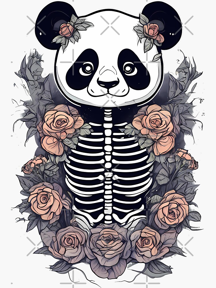 "Enigmatic Panda Skeleton among Intriguing Flowers" Sticker for Sale by ...