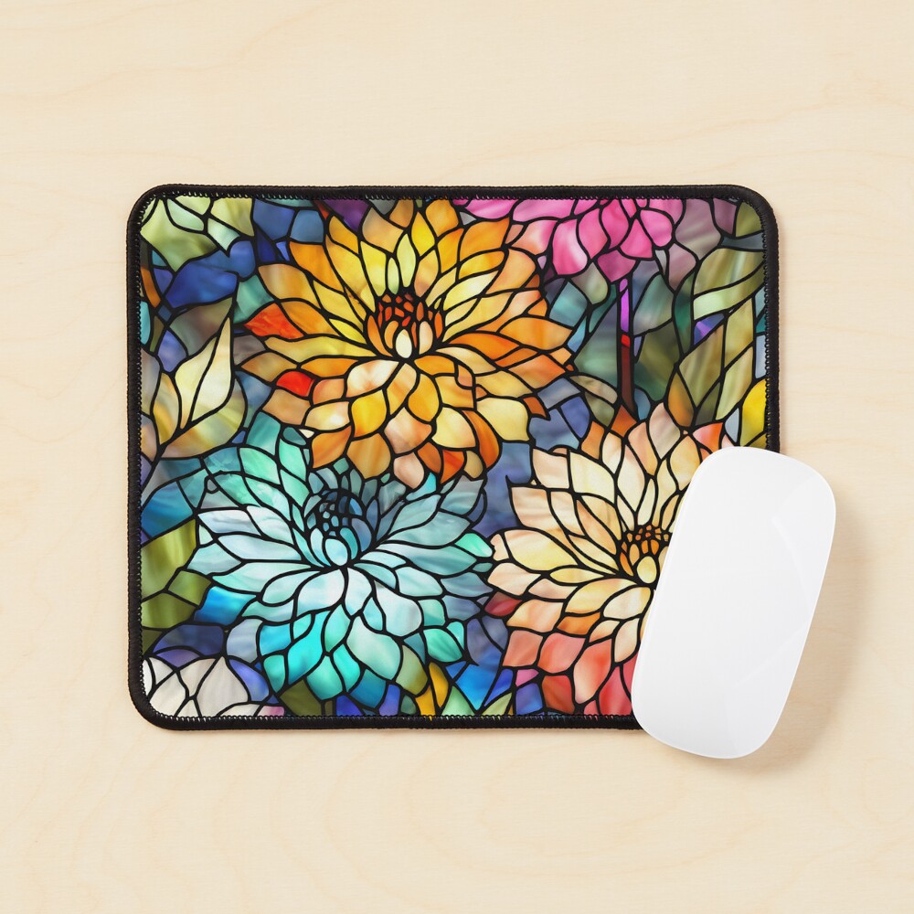 "Colorful dahlias pattern stained glass art" Art Board Print for Sale ...