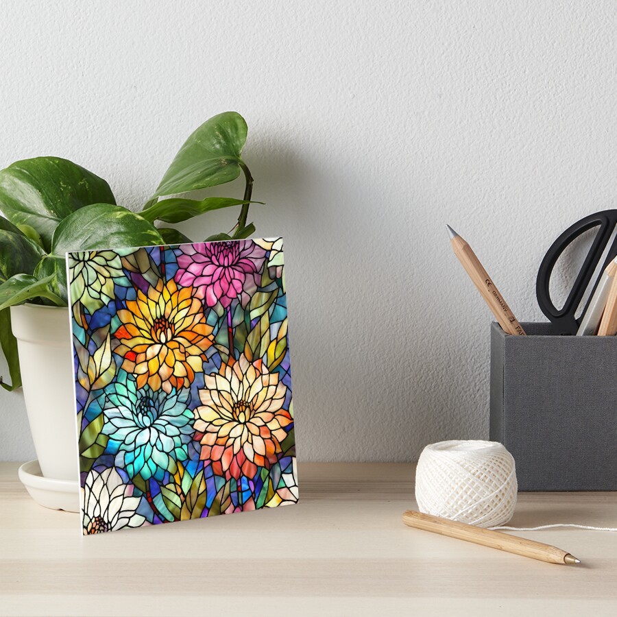 "Colorful dahlias pattern stained glass art" Poster for Sale by ...