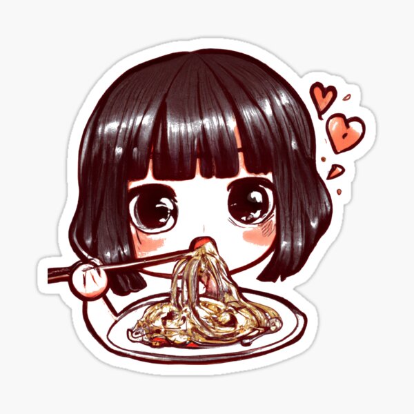 "Kawaii Girl Eating Spaghetti" Sticker for Sale by Wiss2Arts | Redbubble