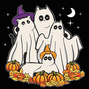 "Boo Cats in Ghost Costume Halloween black cat pumpkin spooky nice" Sticker for Sale by alenaz ...