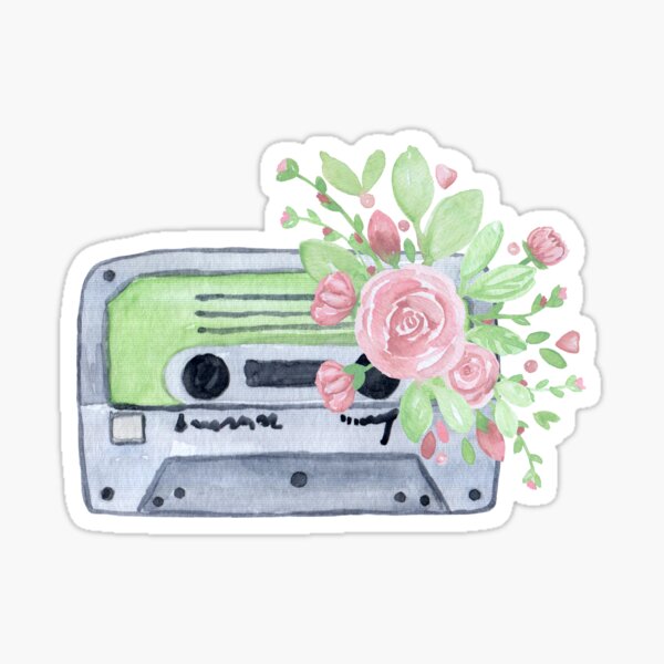 "90s pop cassette tape retro style with pink flowers sticker" Sticker ...